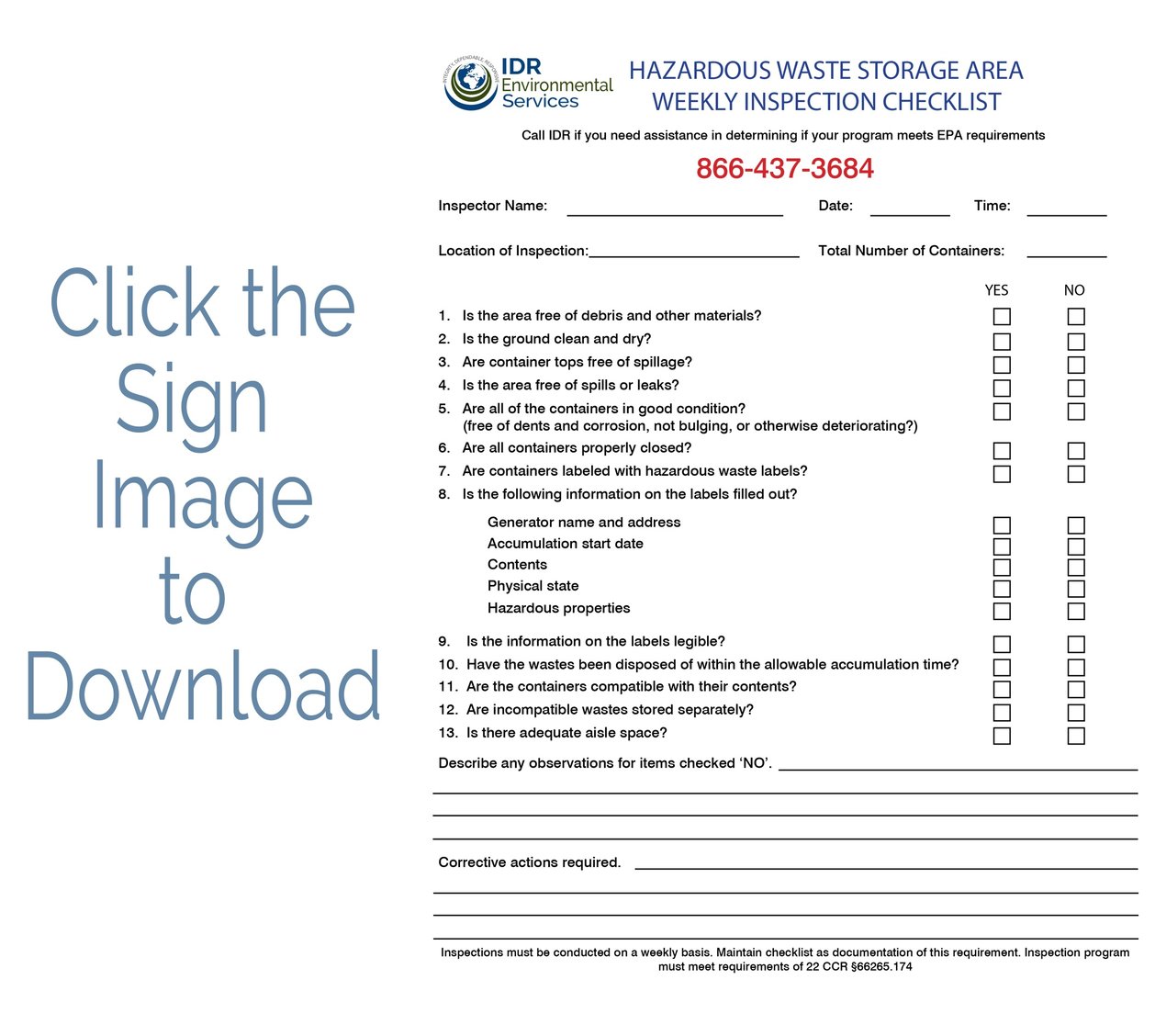 Hazardous Waste Weekly Checklist Thank You Page